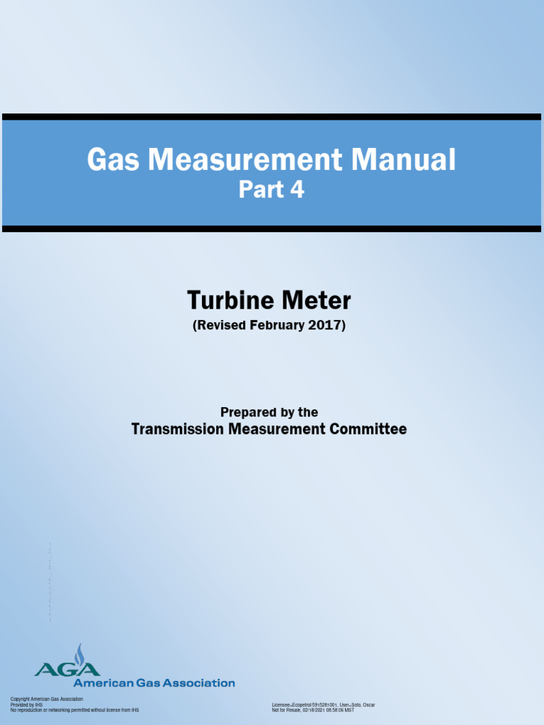 AGA GMM 4. Gas Measurement Manual - Part 4 Gas Turbine Meter | Download ...