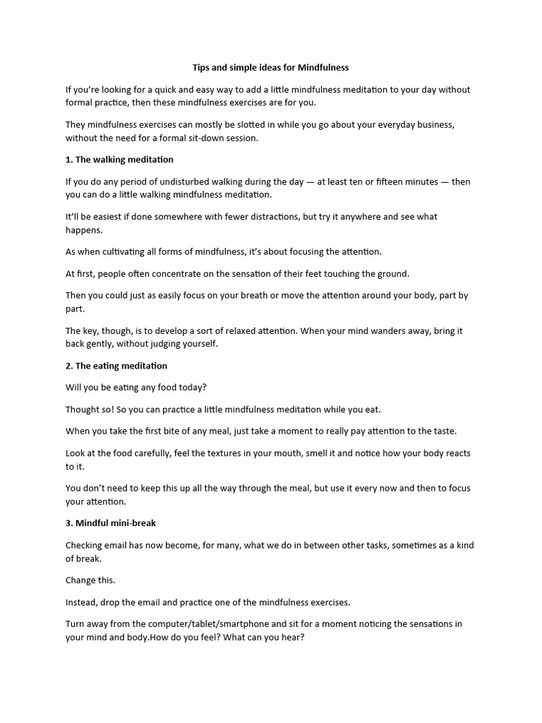 Simple Exercises For Mindfulness | PDF | Mindfulness | Meditation