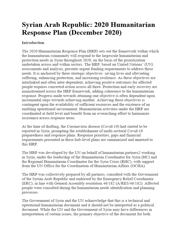 Syrian Arab Republic Facilitation of Humanitarian Assistance and ...
