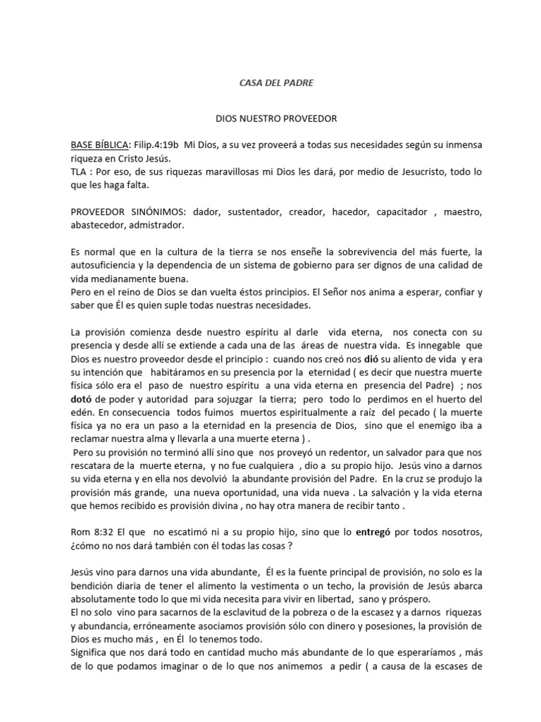 Dios Nuestro Proveedor | PDF | Cristo (título) | Vida eterna (cristianismo)