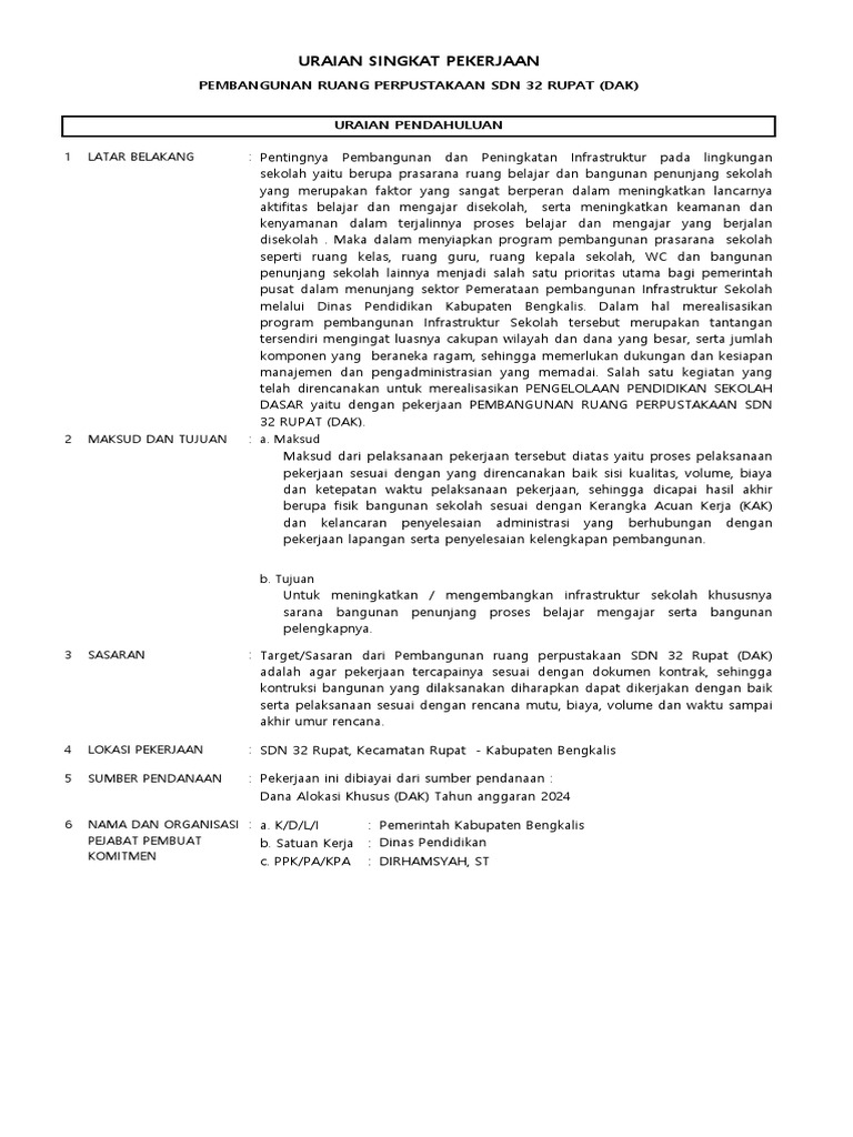Uraian Singkat Pekerjaan Perpus 32 Rupat | PDF | Bisnis | Seni