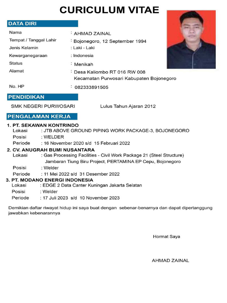Cv Ahmad Zainal B_terkompresi | PDF
