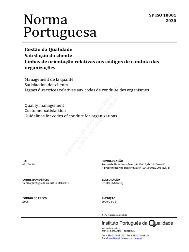 ISO 10001:2020 Gestão Da Qualidade | PDF | Qualidade (negócios) | ISO 9000