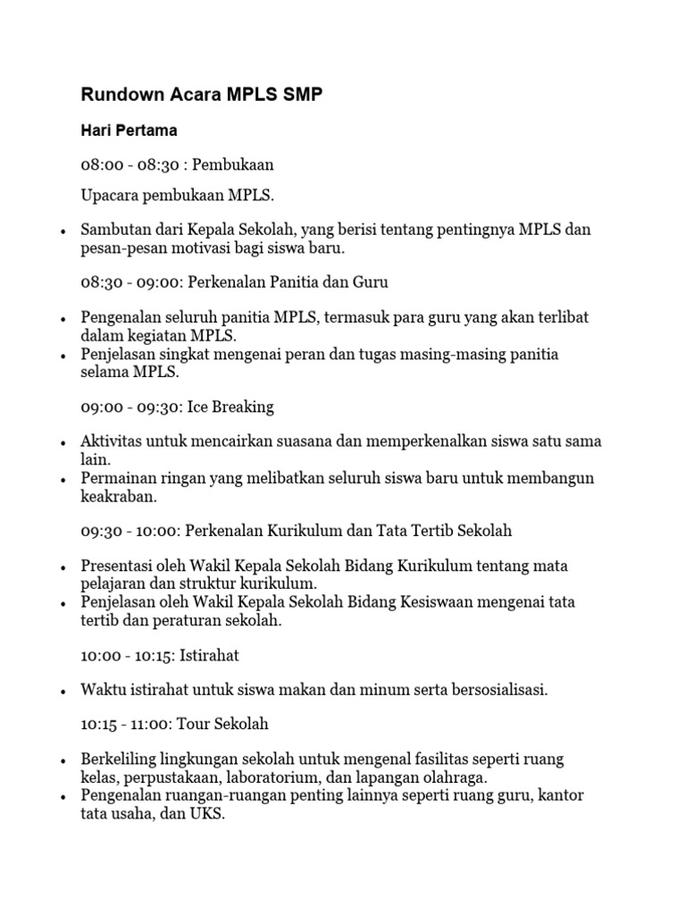 Rundown Acara MPLS SMP 2023 | PDF | Karier & Perkembangan | Seni