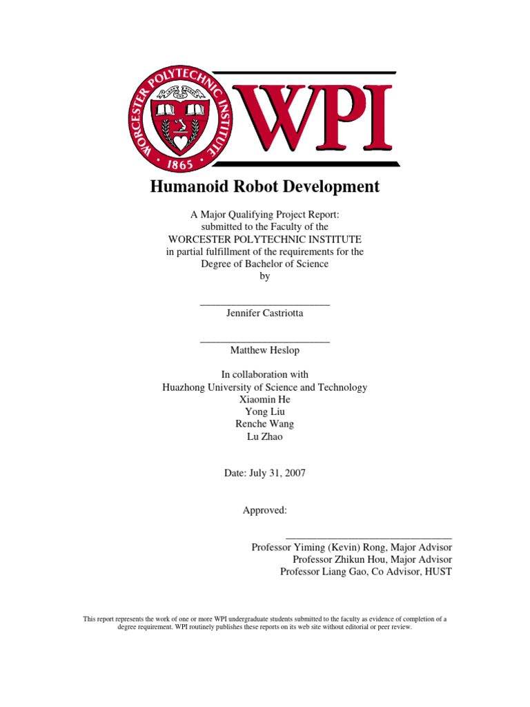 Humanoid Robot Development MQP2007 | PDF | Robot | Robotics
