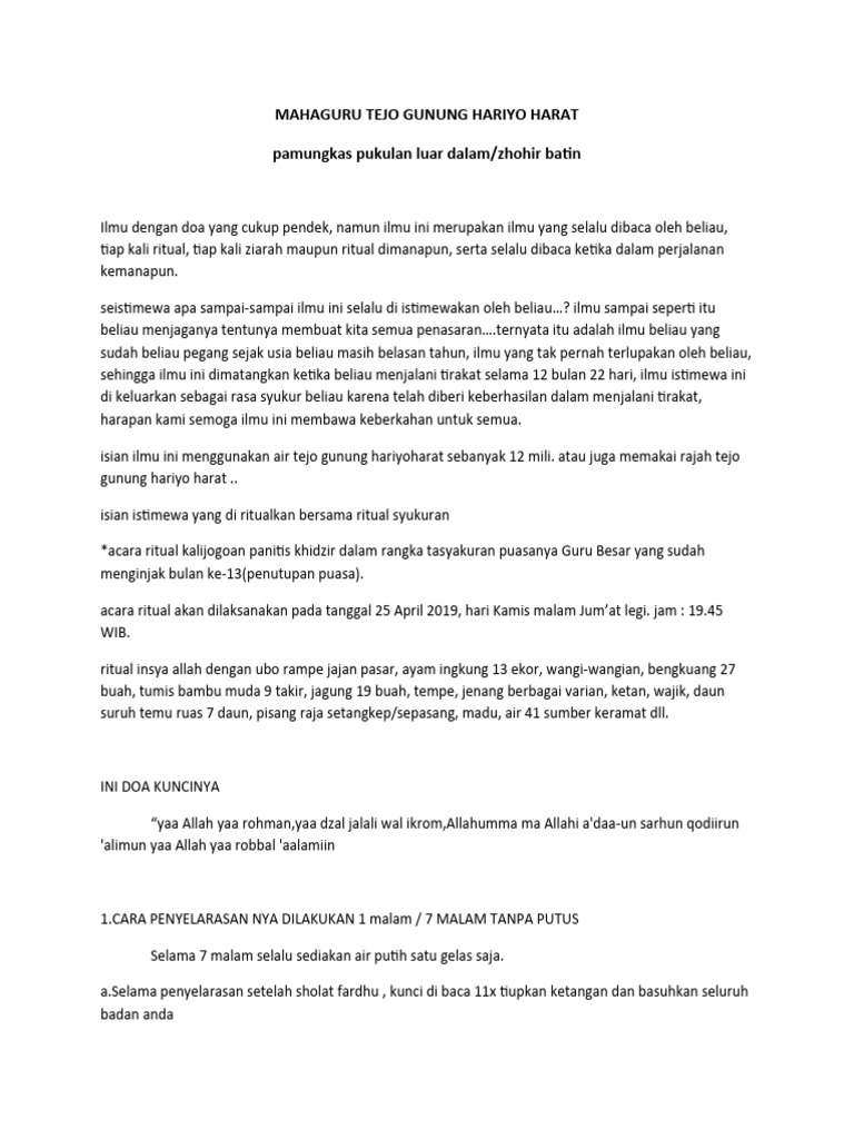 Keilmuan Tejo Gunung Hariyo Harat | PDF | Pengembangan Diri | Kesehatan ...