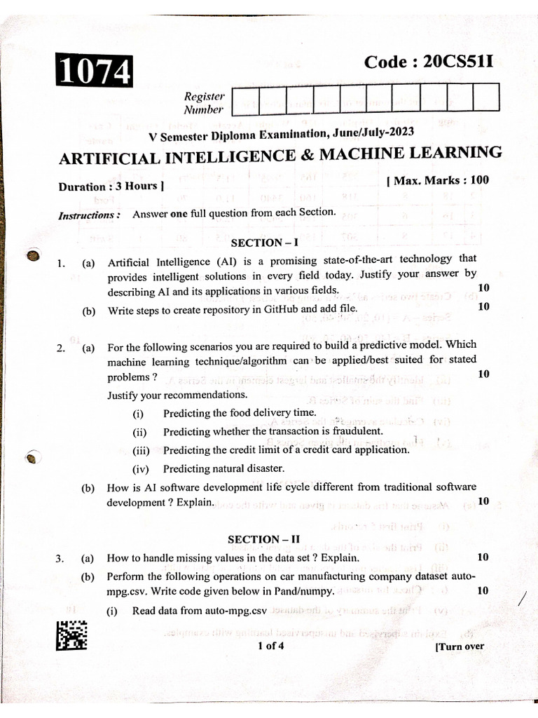 AIML June-July 2023 QP | PDF | Machine Learning | Artificial Intelligence
