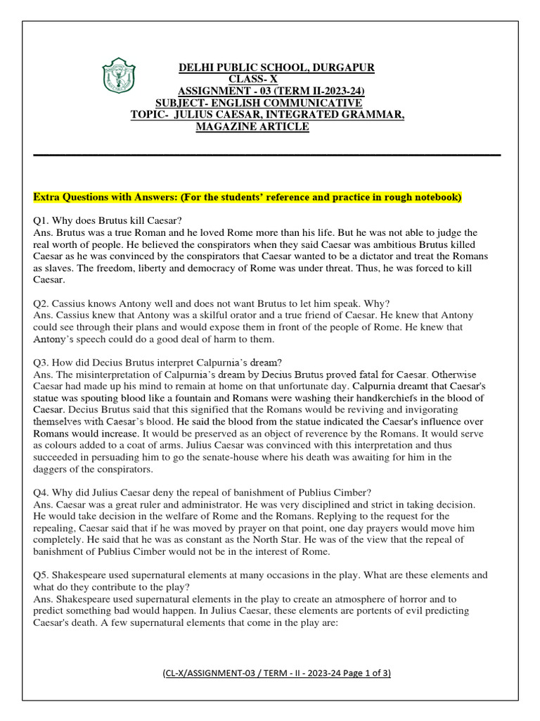 Class 10 Term 2 Assignment 3 2023-24 | PDF | Ecosystem | Magnetic Field