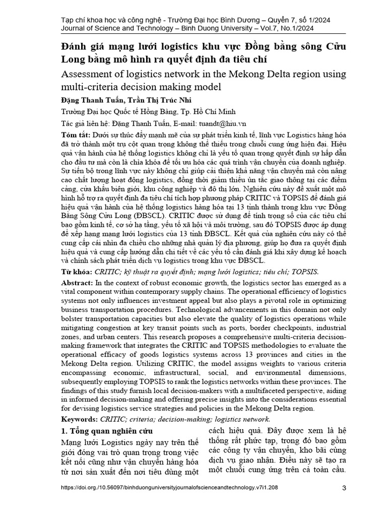 JST-BDU-223 - Danh Gia Mang Luoi Logistics Khu Vuc Dong Bang Song Cuu Long | PDF