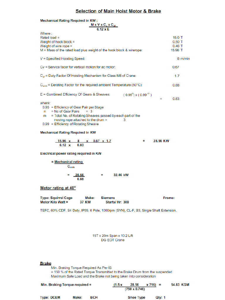 คำนวณหากำลังมอเตอร์เครน | PDF