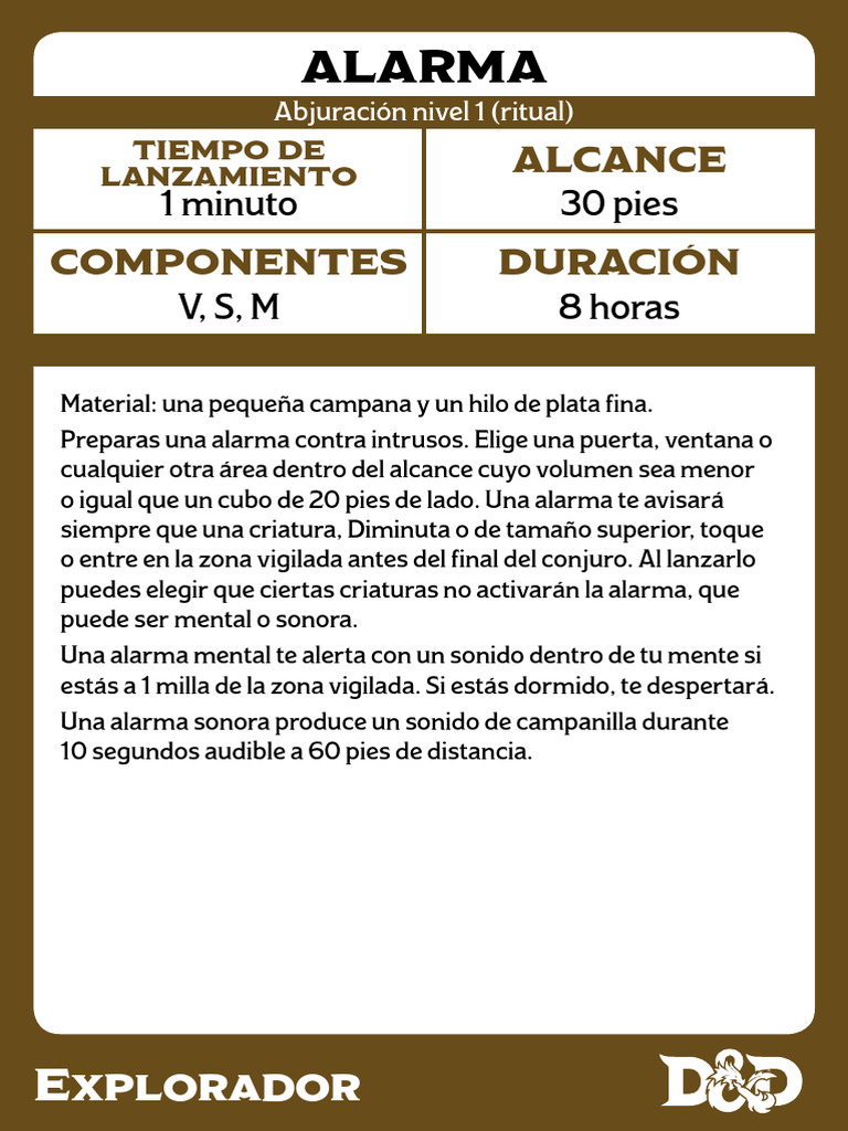 D&D5esp - Cartas de Conjuros - Explorador | PDF | Munición | Agua