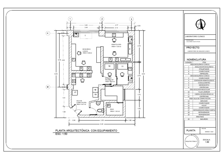 Planta Arquitectónica Con Equipamiento ESC: 1:50: Proyecto | PDF