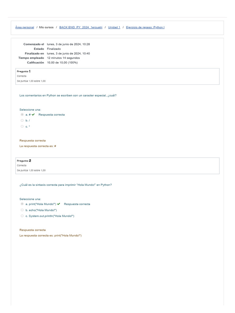 Ejercicio de Repaso - Python I - Revisión Del Intento | PDF | Python (lenguaje de programación ...