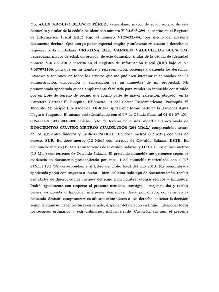 fORMATO PODER VENTA INMUEBLE (1) | PDF | Documento de identidad