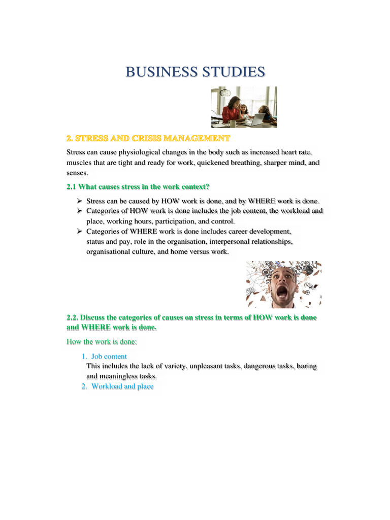 Business Studies - Stress and Crisis Management Grade 11 | PDF | Business Process | Occupational ...