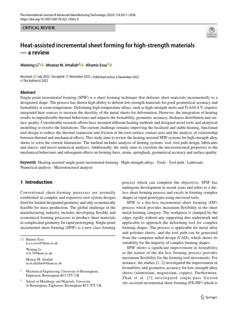 Heat Assisted Incremental Sheet Forming For High Strength Materials - A ...