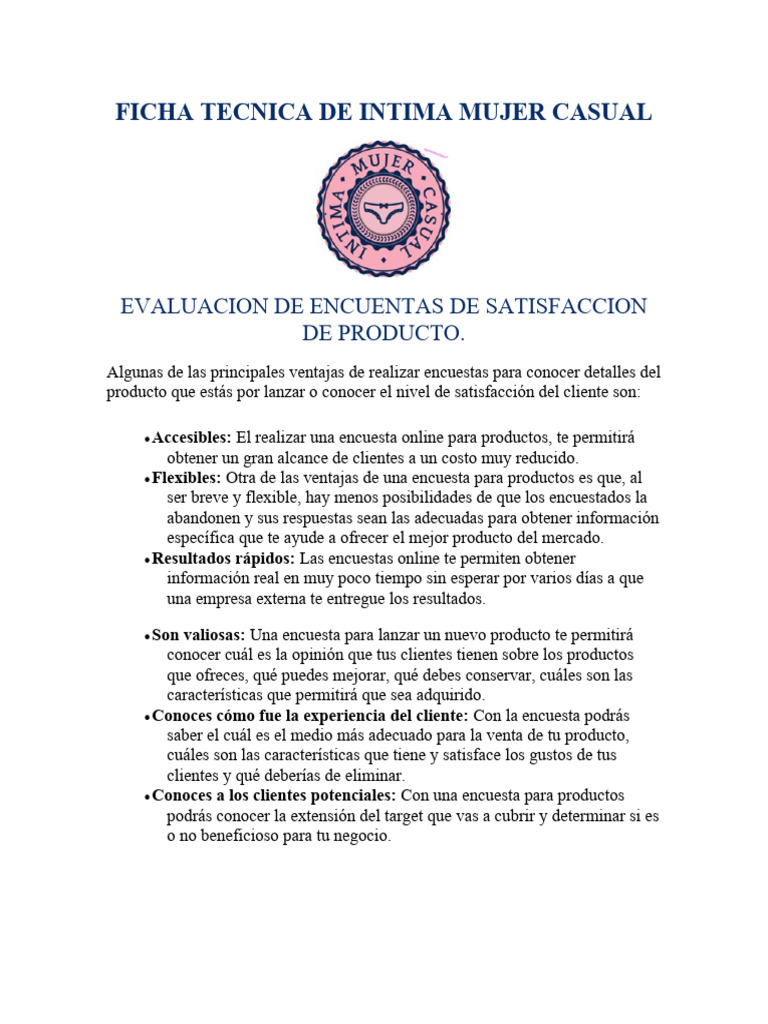 Ficha Tecnica de Intima Mujer Casual | PDF