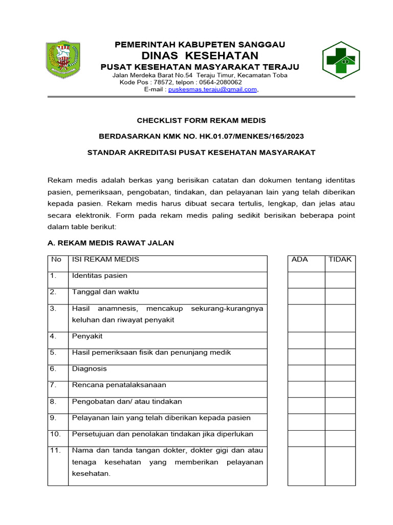 3811 Checklist Form Rekam Medis | PDF