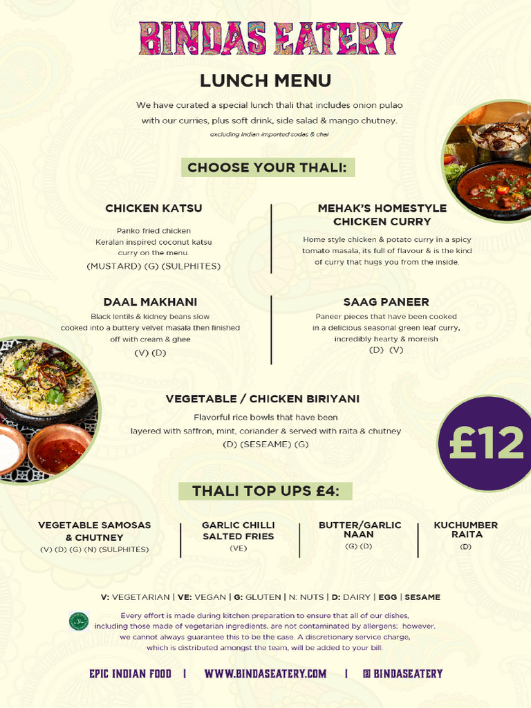 Bindas Eatery Lunch Menu Jan2024 | PDF