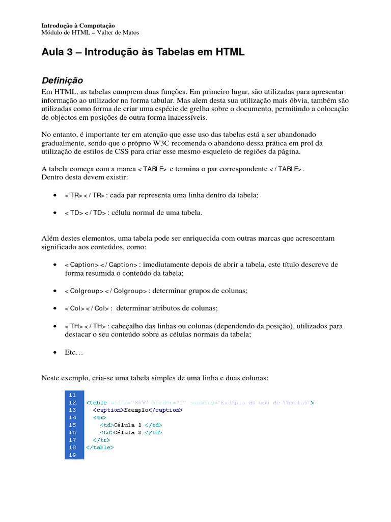 Tabelas em HTML: Guia Completo e Prático | PDF | Html