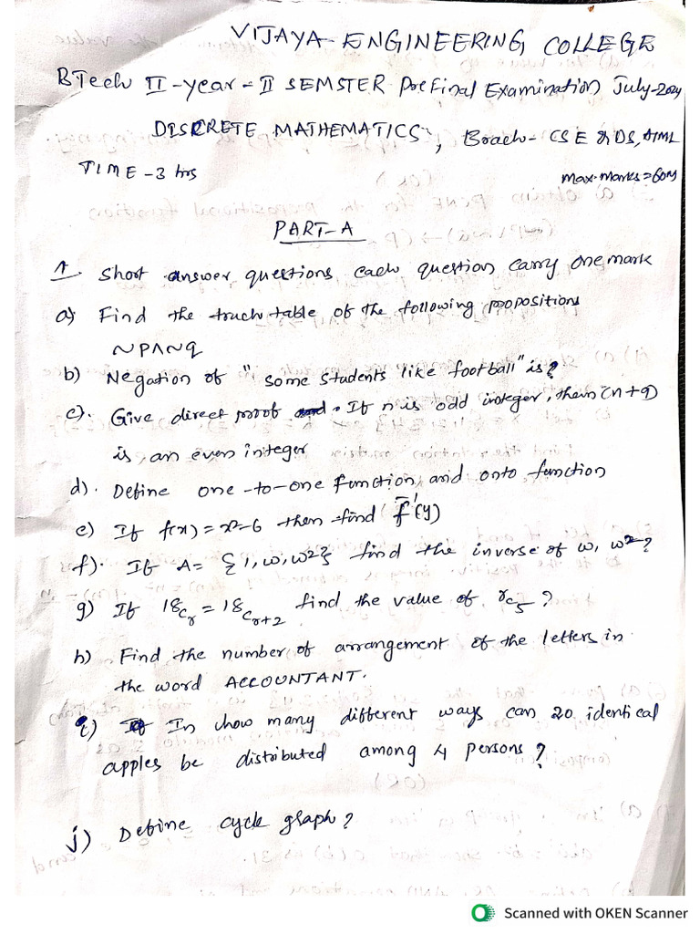 Dm Pre Final Examination | PDF