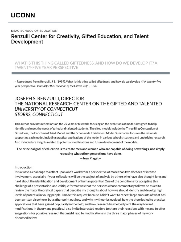Uconn: Renzulli Center For Creativity, Gifted Education, and Talent ...