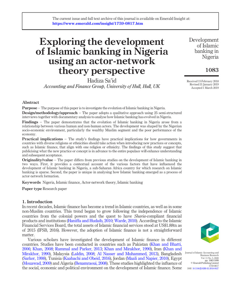 Sa’id (2020) Exploring the development of Islamic banking in Nigeria ...