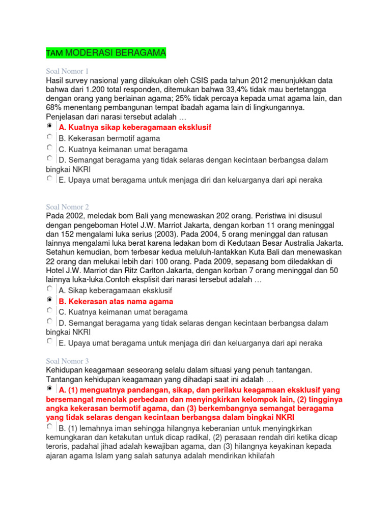 TAM MODERASI BERAGAMA 100 | PDF