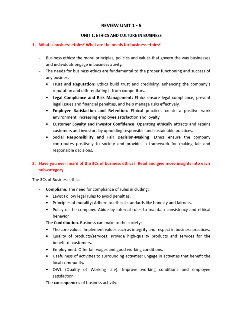 Review Unit 1-5 | PDF | Organizational Culture | Strategic Management