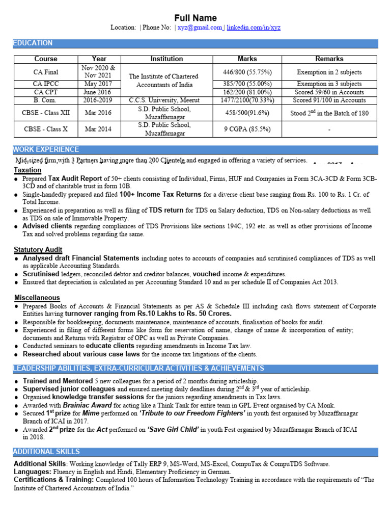Sample Resume 6 CA Monk | PDF | Payments | Government Finances