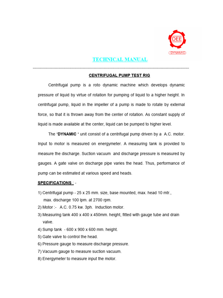 Centrifugal Pump Test Rig | PDF | Pump | Dynamics (Mechanics)