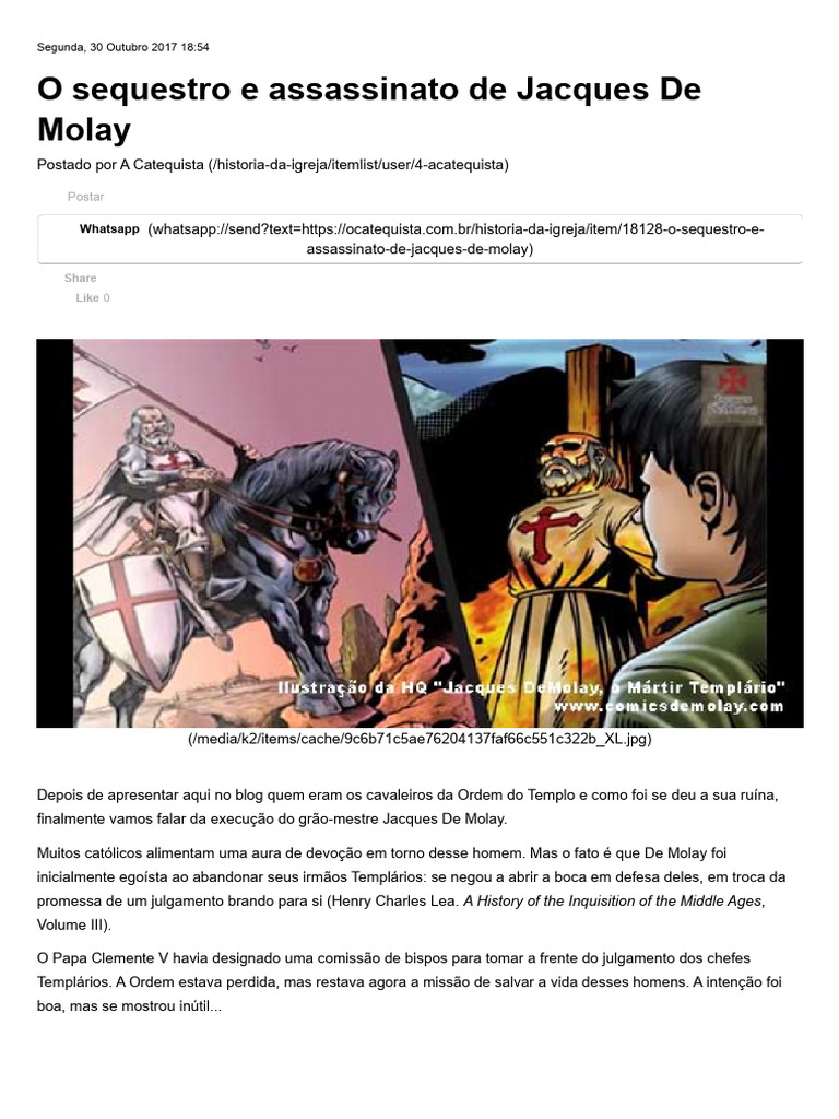 O Sequestro e Assassinato de Jacques de Molay - O Catequista | PDF | Cavaleiros Templários ...