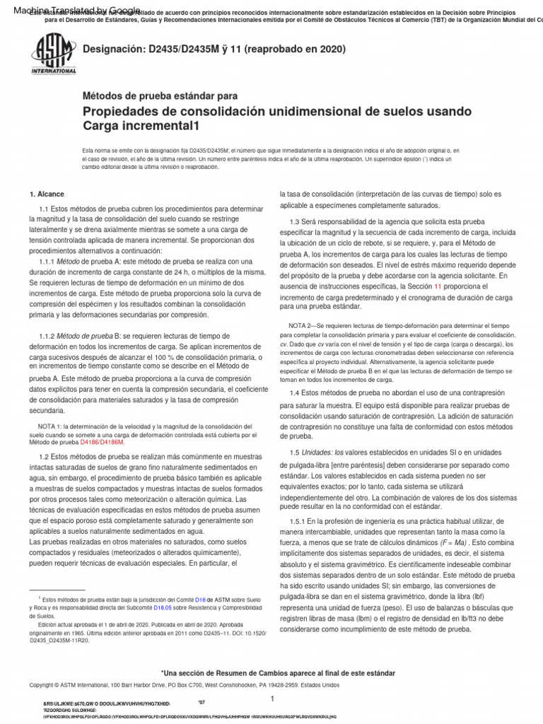 ASTM D2435-2020 - Trad | PDF | Deformación (ingeniería) | Agua