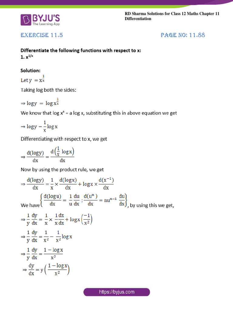 RD Sharma Class 12 Maths Solutions Chapter 11 Differentiation Exercise ...