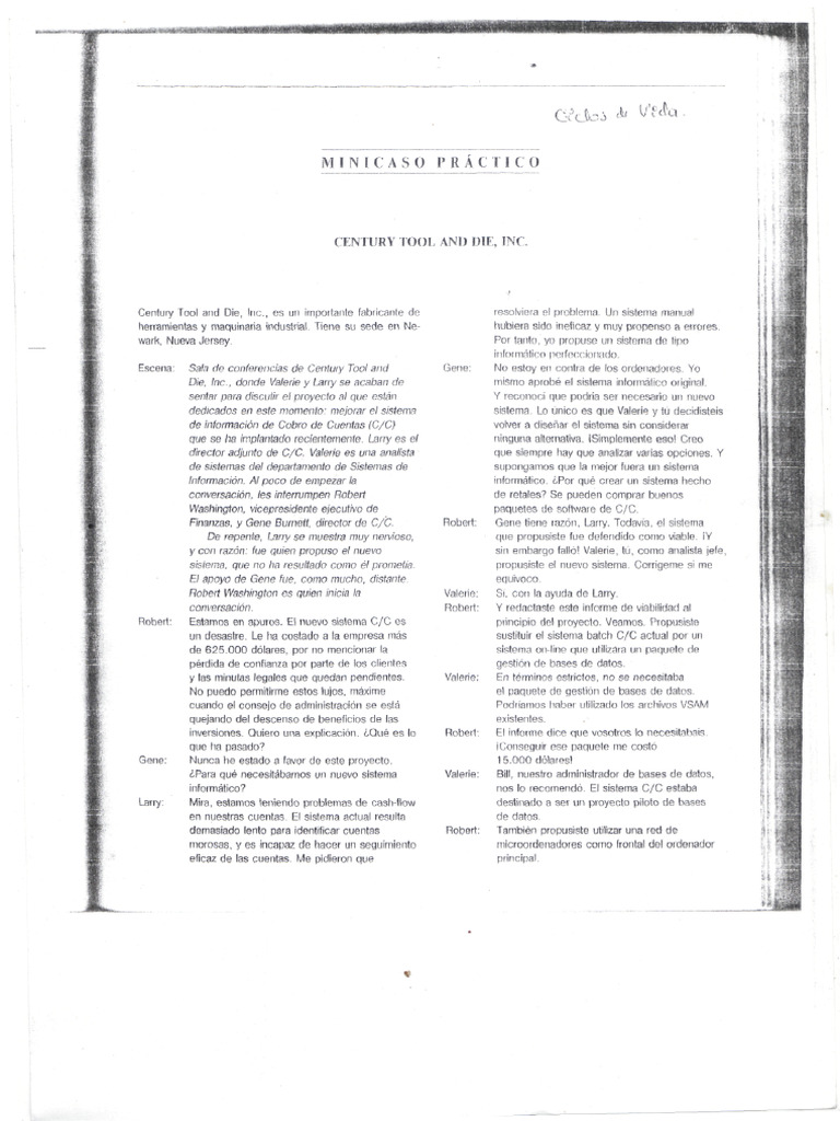 Caso - Century Tool and Die (Primera Parte) | PDF | Informática