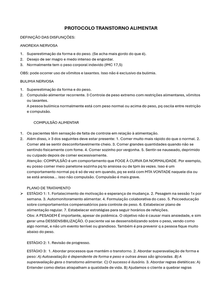 Protocolo Transtorno Alimentar | PDF | Bulimia nervosa | Transtorno ...