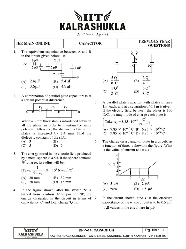 Capacitor (JEE MAIN Online) | PDF | Capacitor | Capacitance