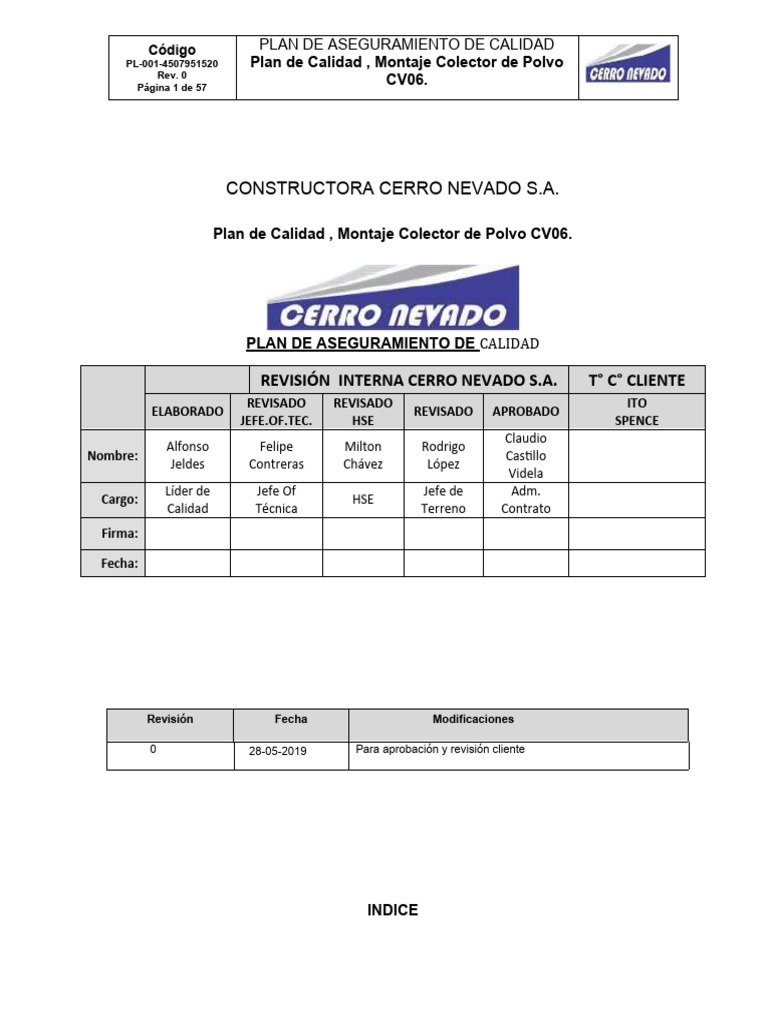 Plan de Calidad, Montaje Colector de Polvo CV06. | PDF | Calidad ...
