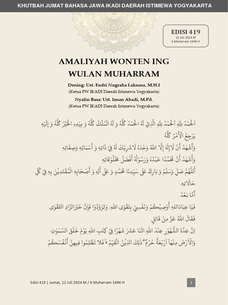 Edisi 419 - 120723 - Endri N Laksana - Amaliyah Pada Bulan Muharram - B ...