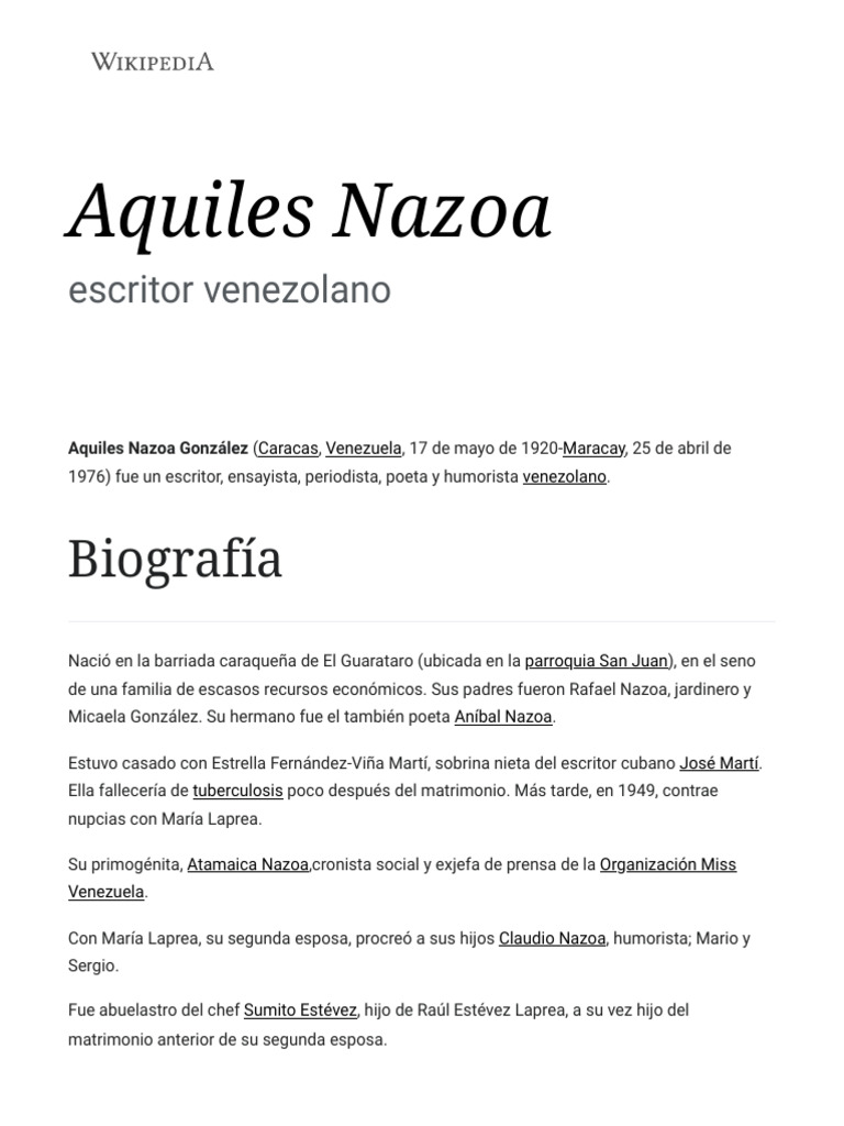 Biografía de Aquiles Nazoa | PDF | Venezuela