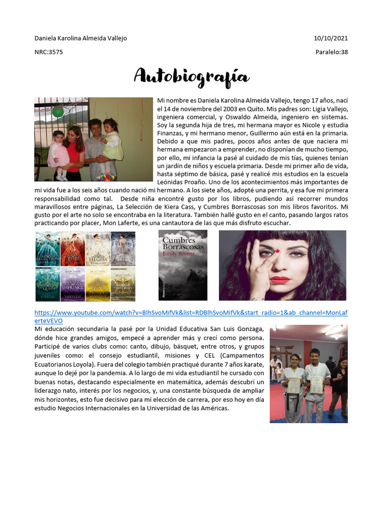 Autobiografía de Daniela Almeida Vallejo | PDF | Salud y bienestar ...
