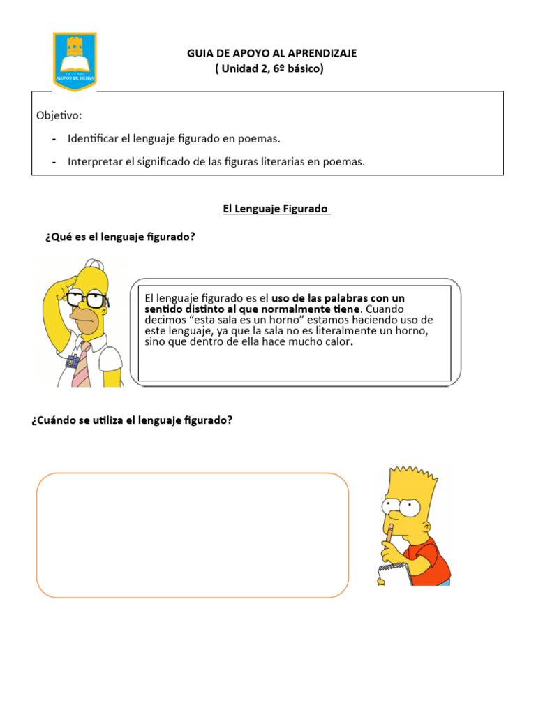 Guía Lenguaje Figurado | PDF | Artes del Lenguaje y Comunicación | Poesía