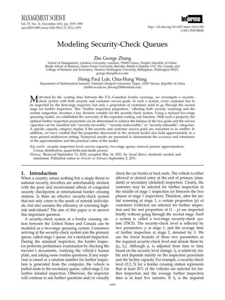 Zhang Et Al 2011 Modeling Security Check Queues | PDF | Poisson ...
