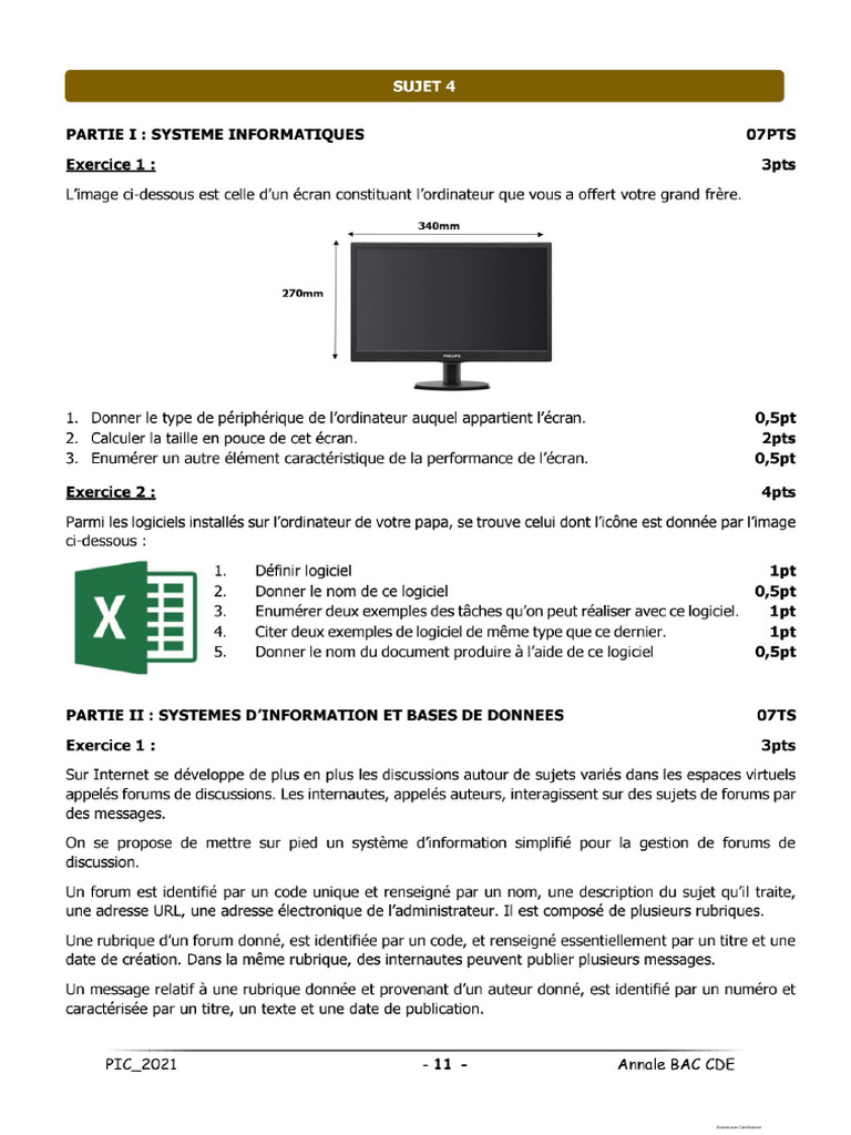 Épreuve Type Examen Informatique Tle CD | PDF