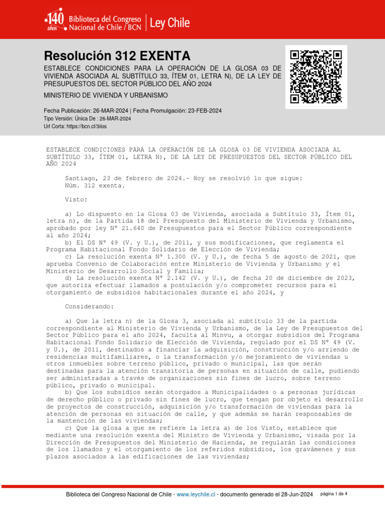 Resolucion 312 EXENTA - 26 MAR 2024 | PDF | Finanzas y dinero