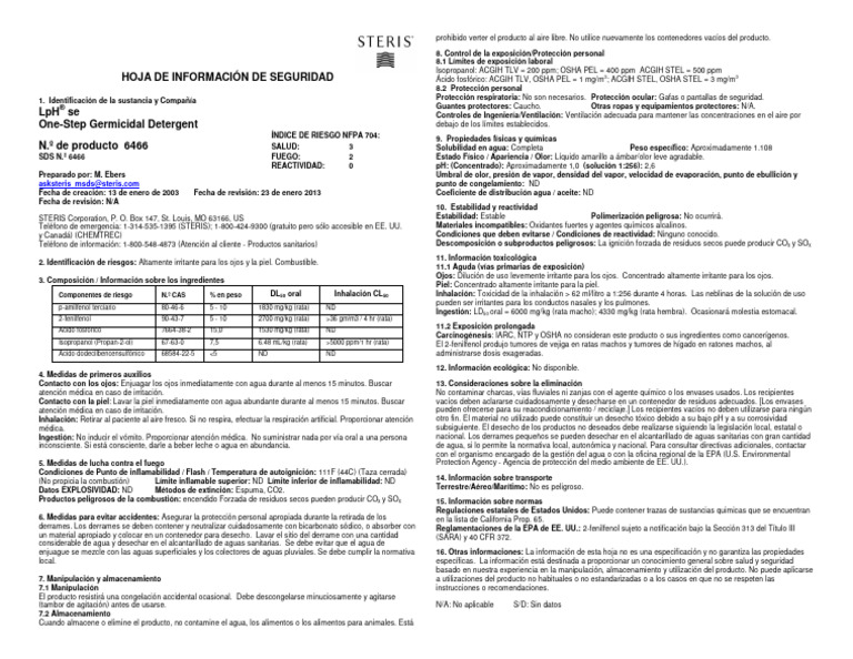 MSDS ES - LPH SE | PDF | Agua | Química