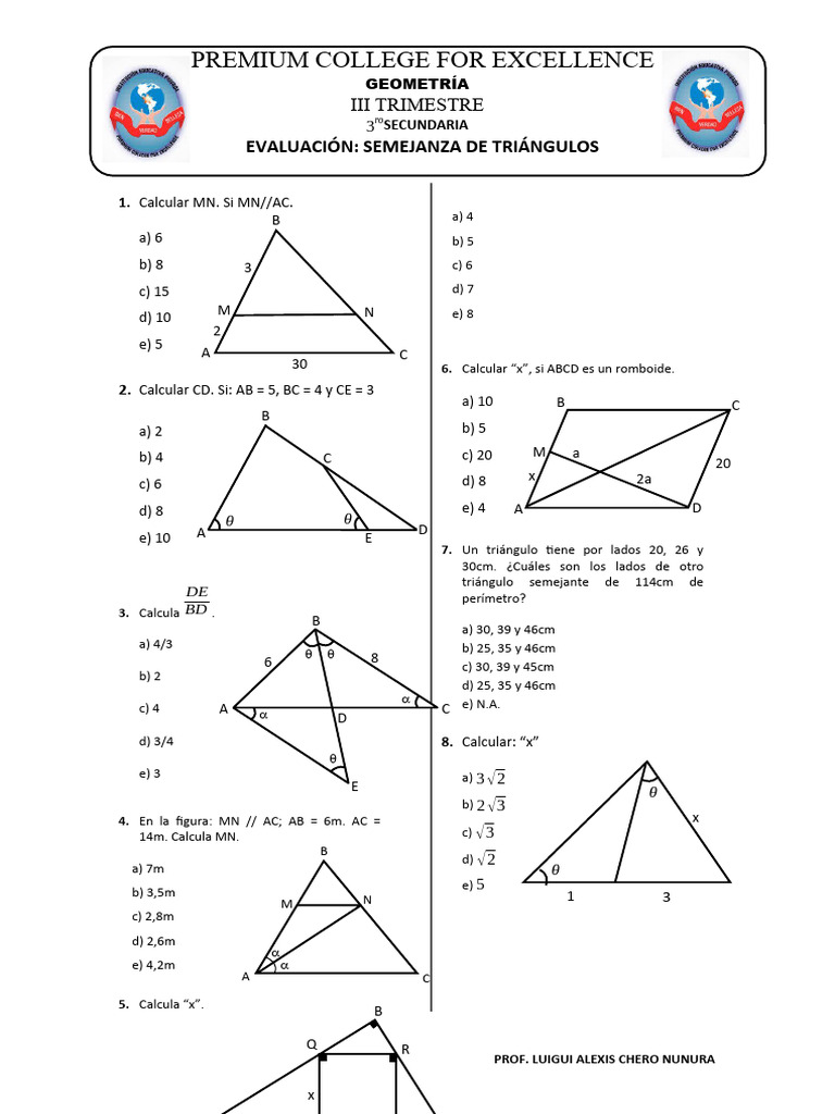 Semejanza de Triángulos | PDF | Geometría triangular | Geometría Elemental
