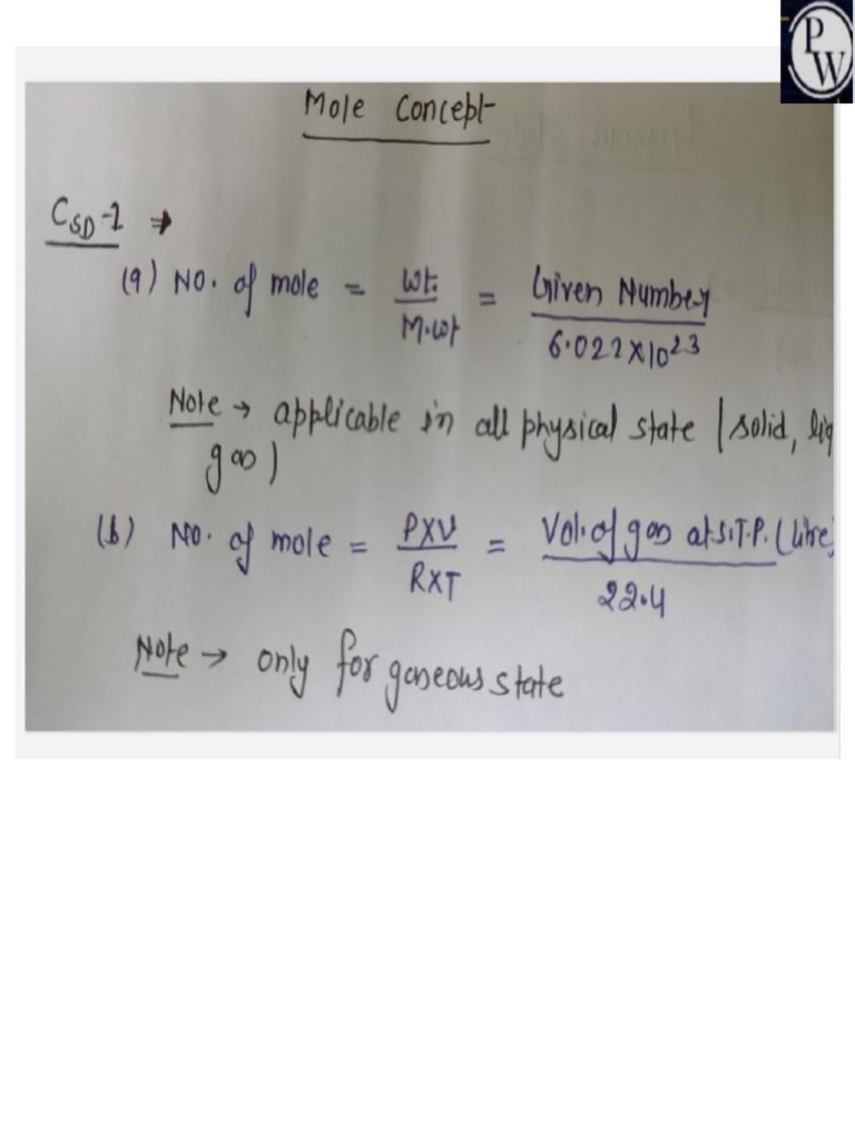 Mole Concept _ CSD II Formula Sheet __ Only PDF | PDF