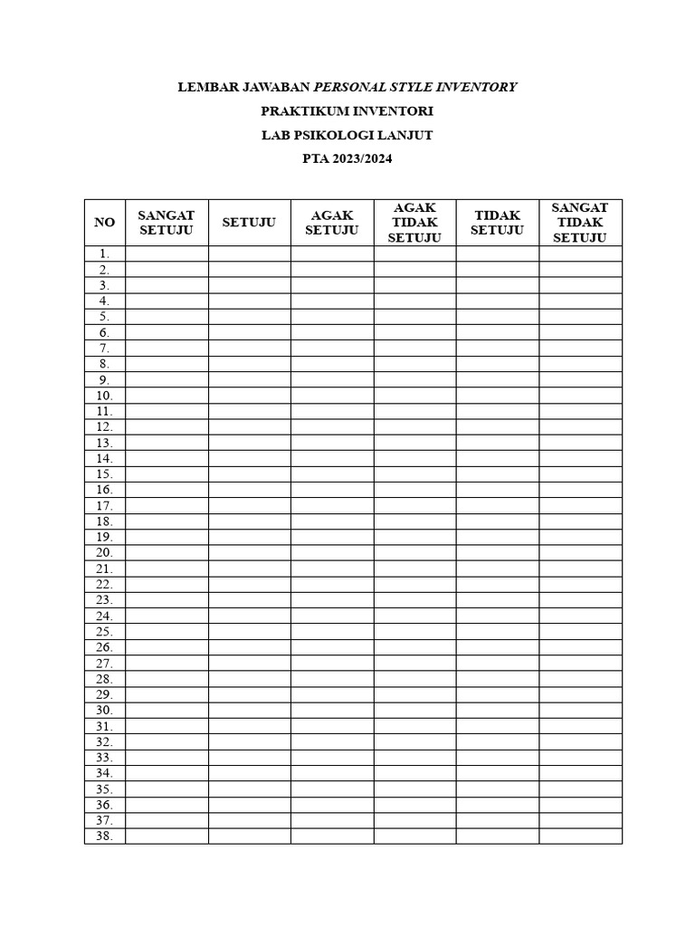 Format Lembar Skoring PSI Praktikum Inventori | PDF
