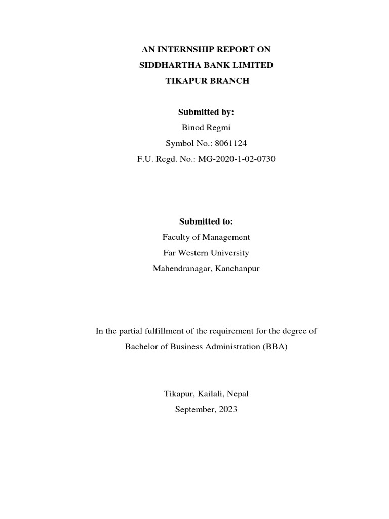 Internship Report: Siddhartha Bank Ltd. | PDF | Banks | Loans